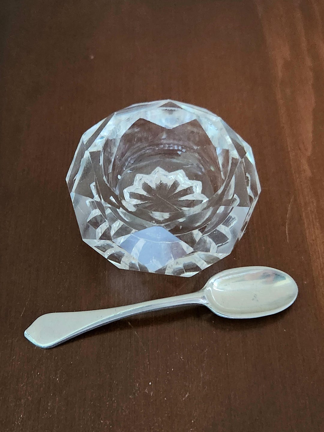 Vintage Crystal Salt Cellar Stieff Pewter Salt Spoon Colonial ...