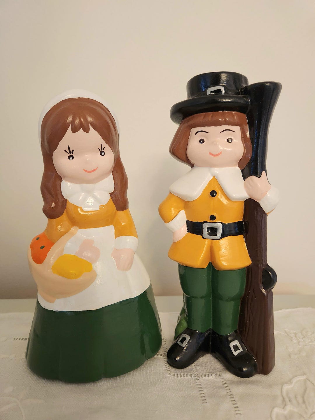 Vintage Napco Ceramic Pilgrim Girl and Boy Thanksgiving Figurines Dolls ...
