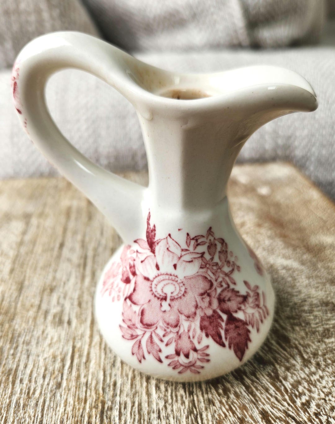 Vintage Red Transferware Ironstone Creamer Pitcher Vase Maling Esto ...