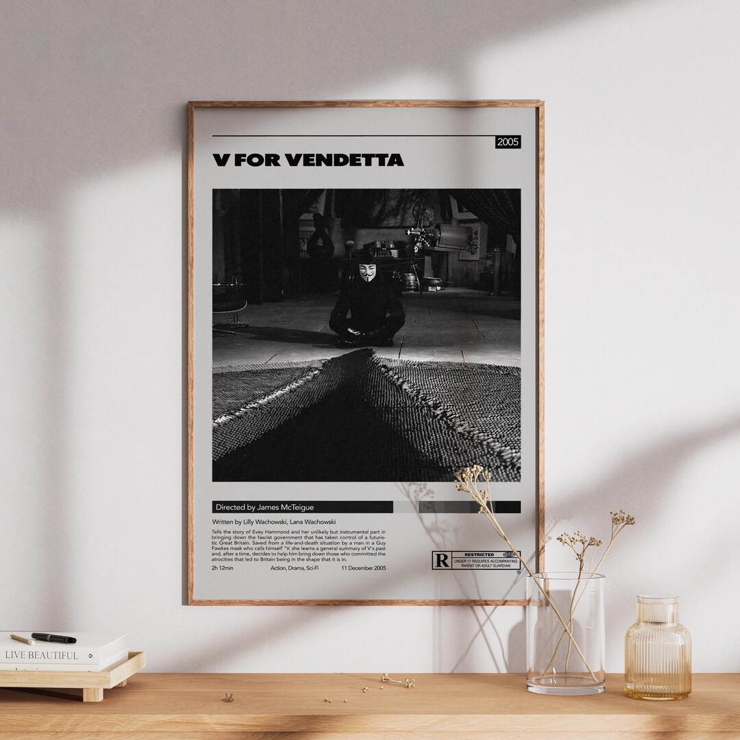 V for Vendetta Movie, 2024 High Quality Wall Art ,black and White Print ...