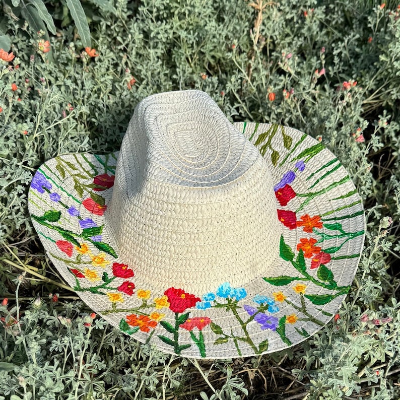 Hand Painted Wildflower Straw Hat | Wildflower | Flowers | Sun Hat ...