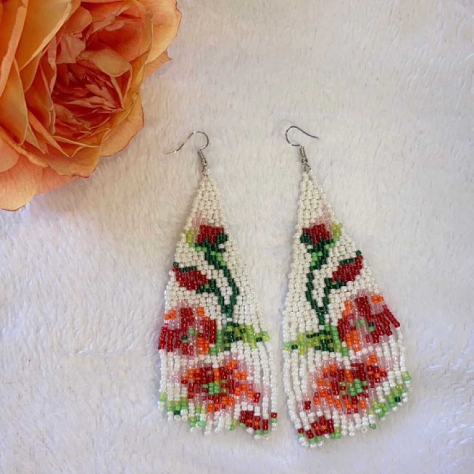 Beaded Floral Earrings - Etsy