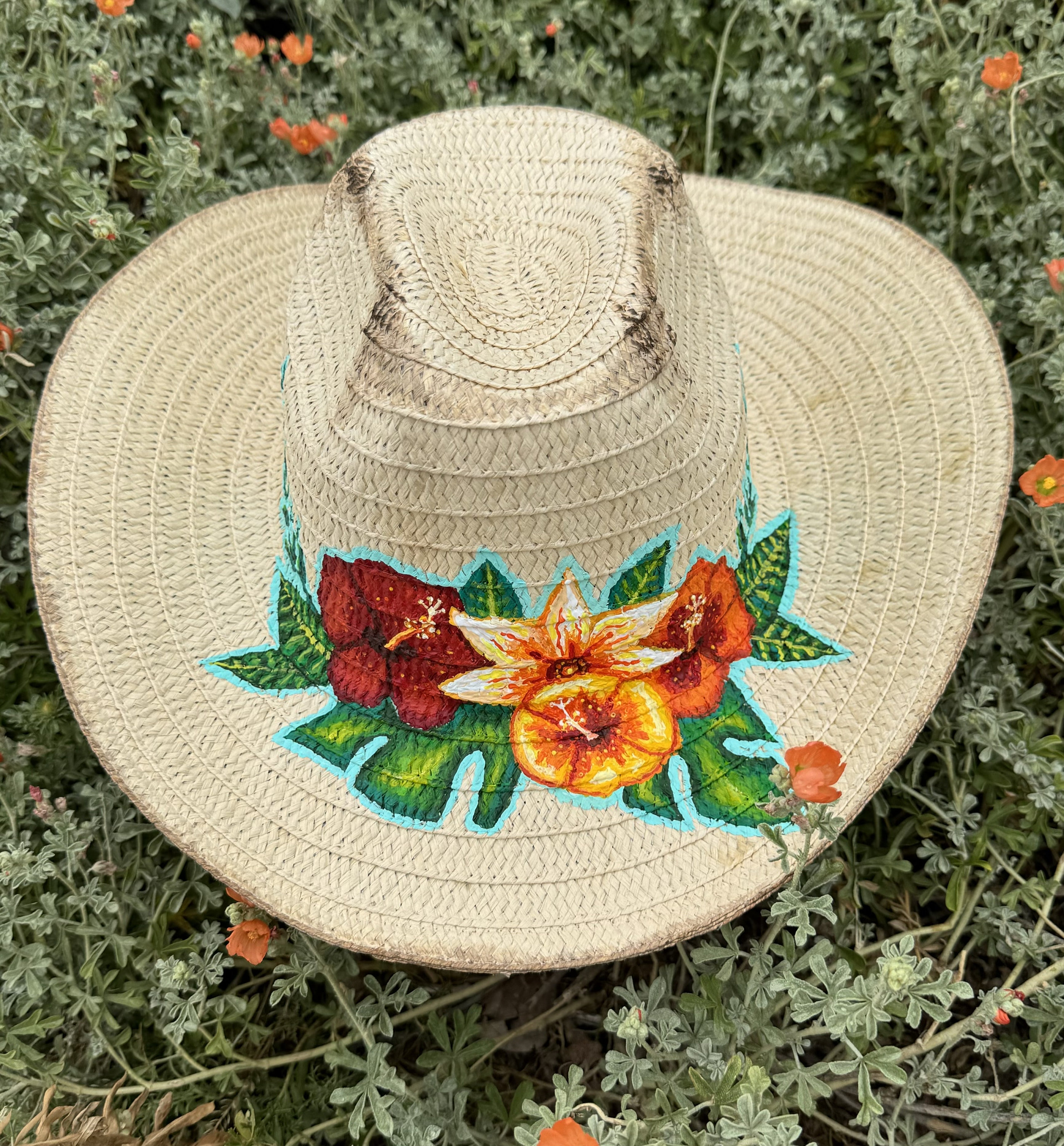 Hand Painted Tropical Straw Hat | Hibiscus | Flowers | Summer Hat | Sun ...