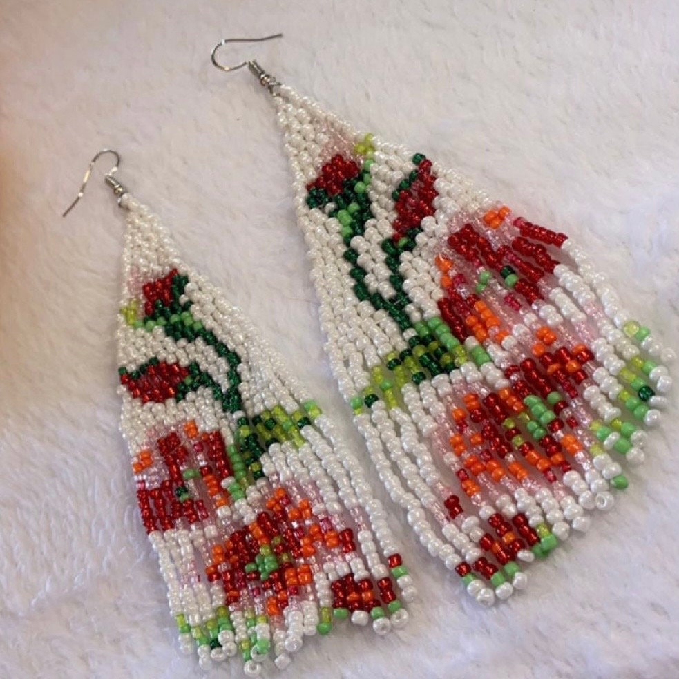 Beaded Floral Earrings - Etsy