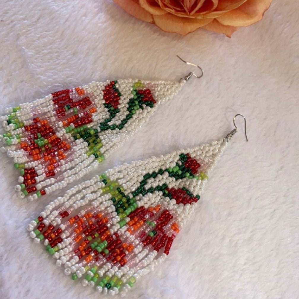 Beaded Floral Earrings - Etsy