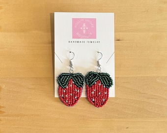 Seed Bead Strawberry Earrings, Beaded Strawberries - Etsy