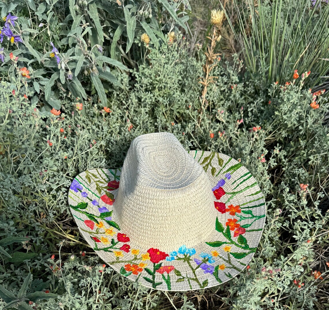 Hand Painted Wildflower Straw Hat | Wildflower | Flowers | Sun Hat ...