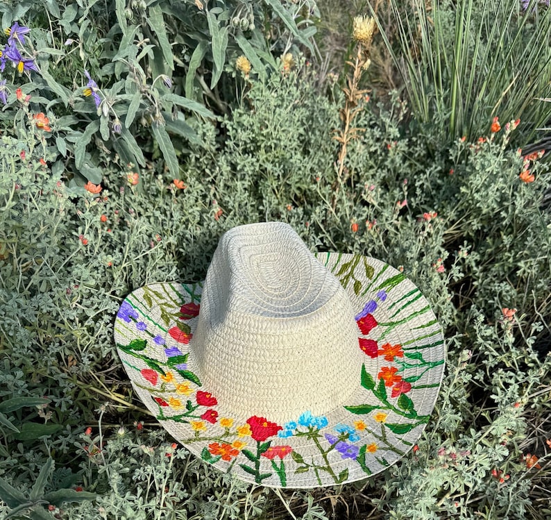 Hand Painted Wildflower Straw Hat | Wildflower | Flowers | Sun Hat ...