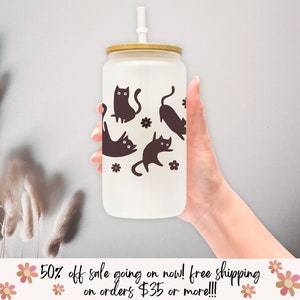 Cute Black Cat Glass Can, Black Cat Frosted Tumbler Gift for Cat Lovers ...