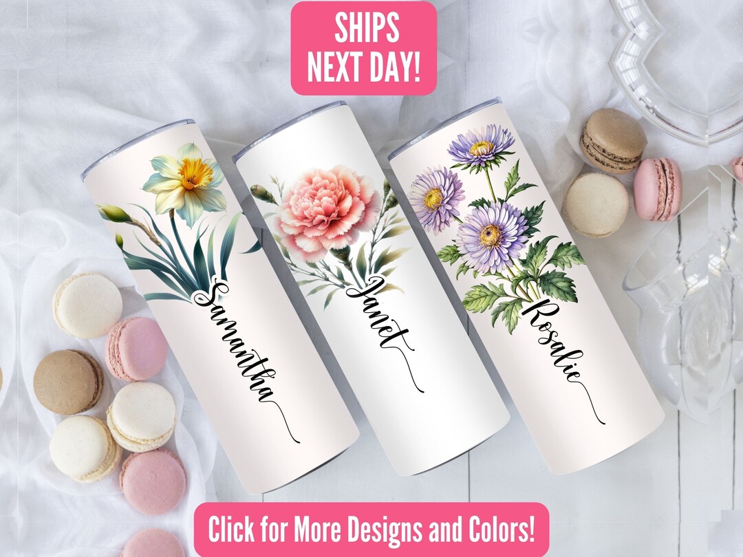 Custom Birth Flower Tumbler, Birth Month Gift Birthflower Gifts Hers ...