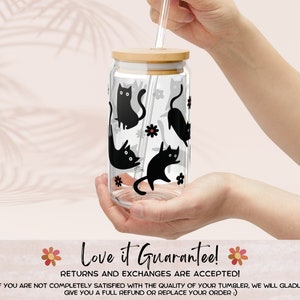 Cute Black Cat Glass Can, Black Cat Frosted Tumbler Gift for Cat Lovers ...
