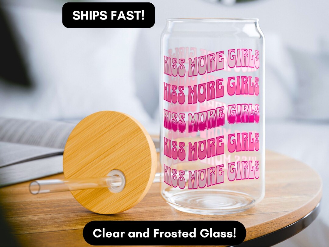 Kiss More Girls Glass Can LGBTQ Frosted Glass Cups Gay Pride Gifts ...