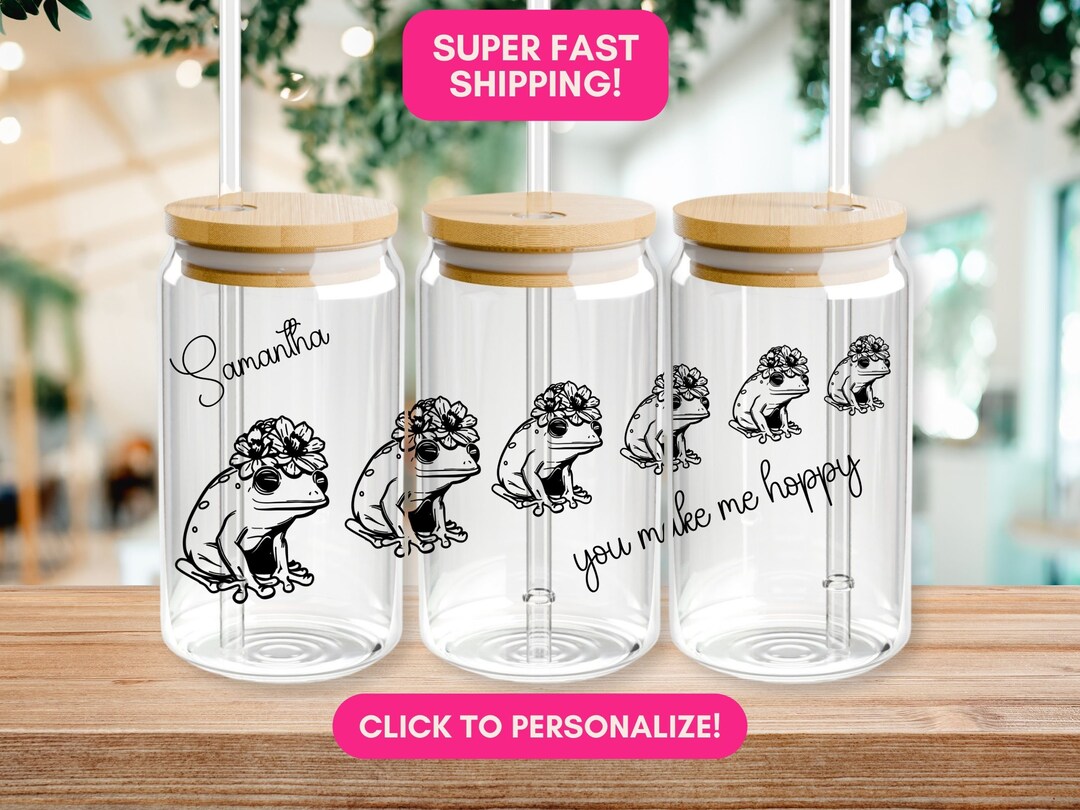 Glass Can Frog Tumbler, Custom Gift for Frog Lovers Libby Glass Gifted Frog Tumbler Frog and ...