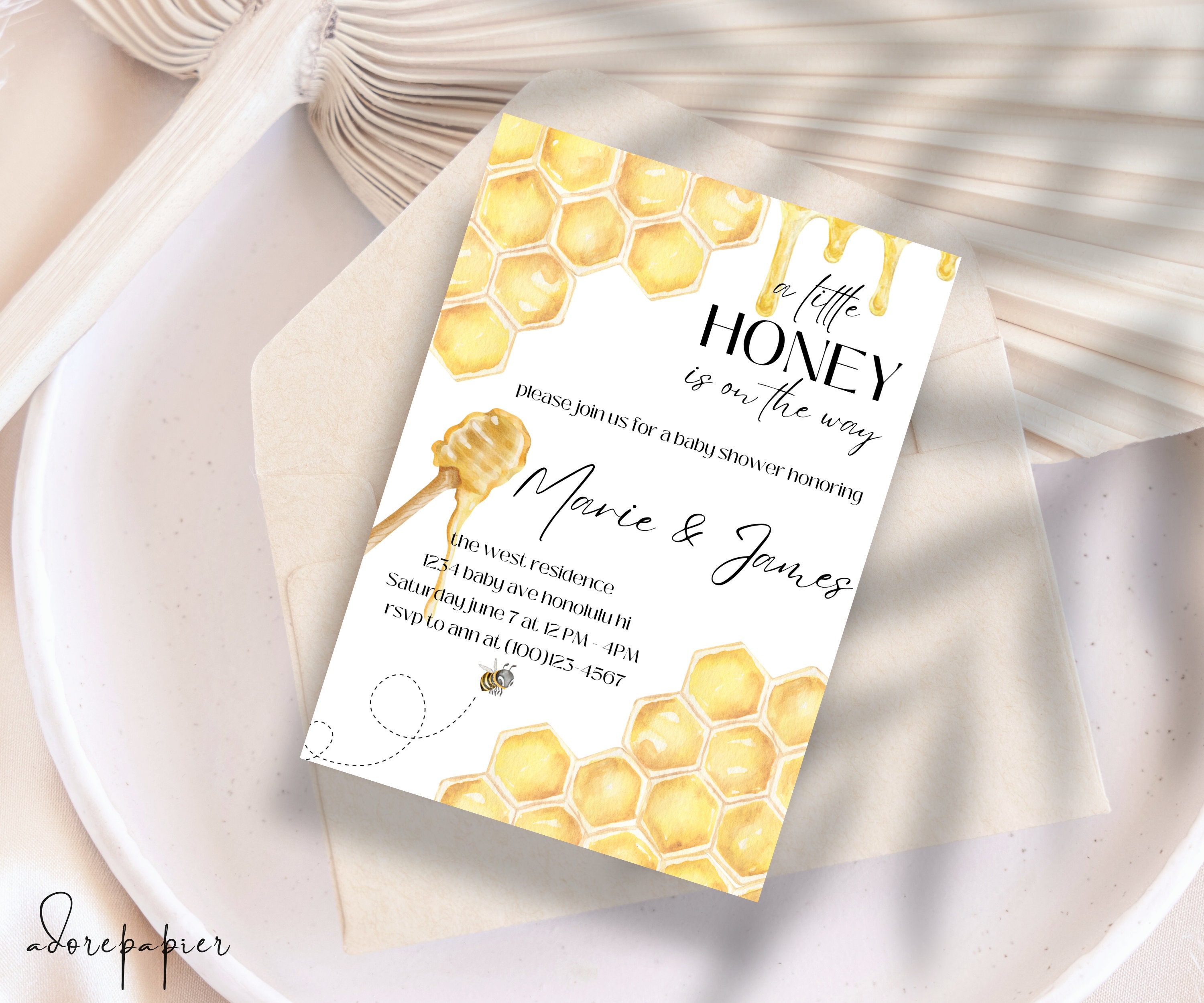 Editable Honey Bee Theme Little Honey Baby Shower Invitation Bundle ...