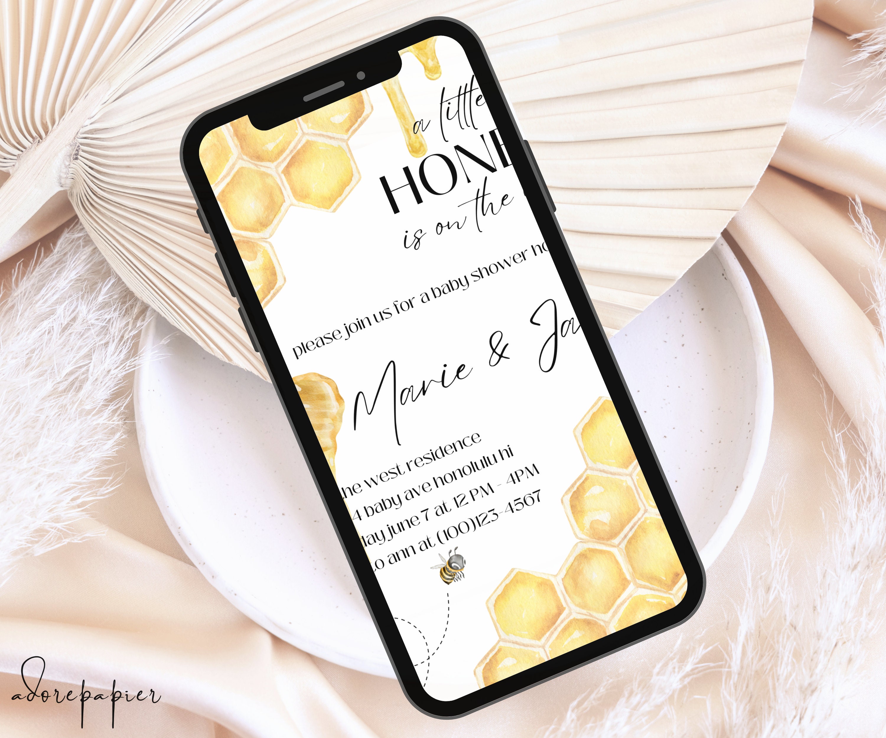 Editable Honey Bee Theme Little Honey Baby Shower Invitation Bundle ...