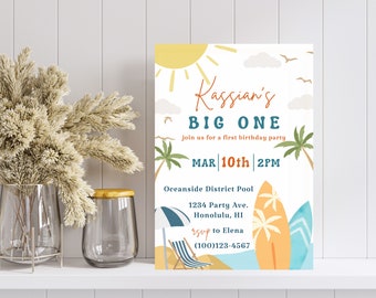 Editable the Big One First Birthday Party Invitation Boy Girl Retro ...