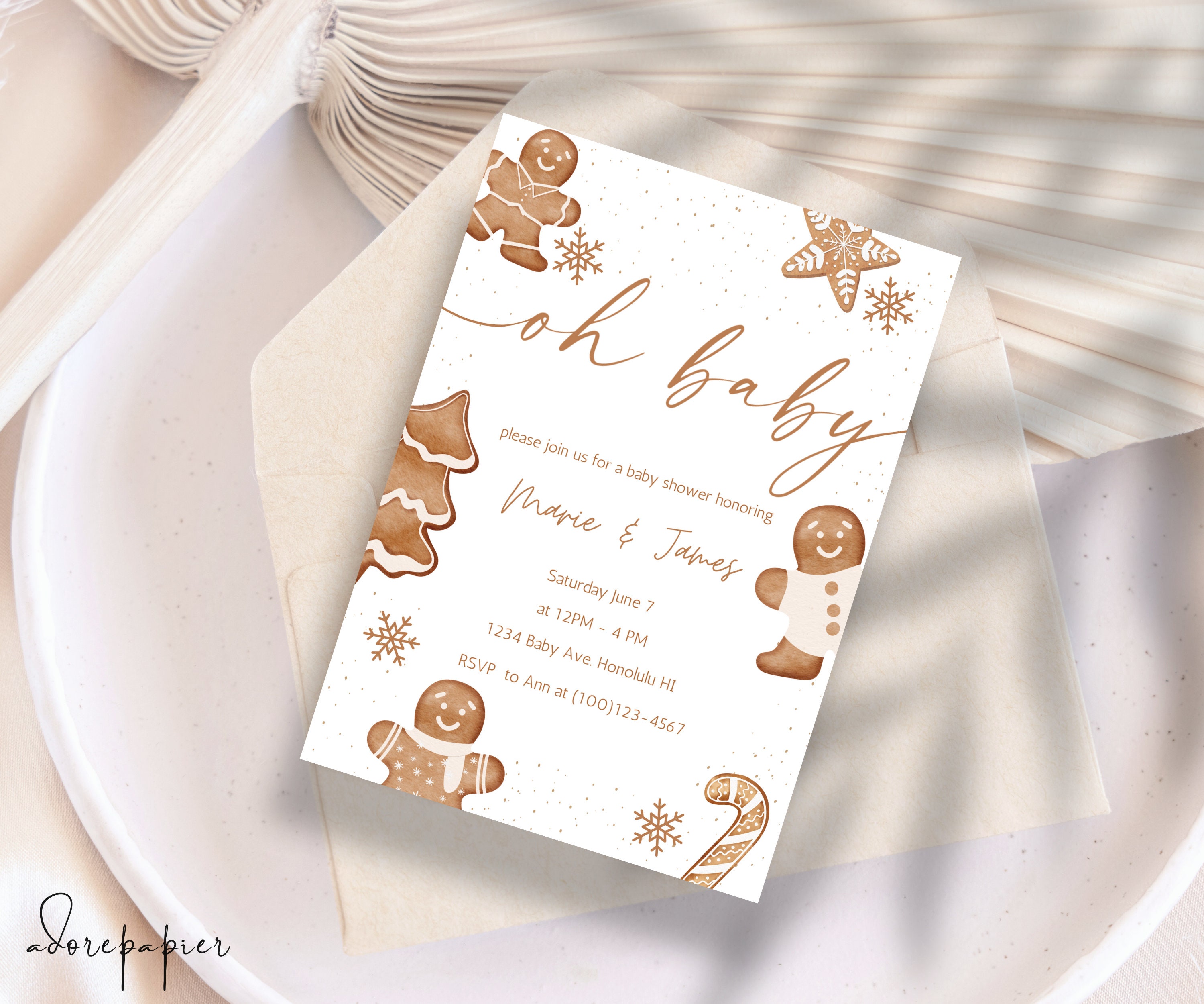 Editable Gingerbread Baby Shower Invitation Bundle Template for ...