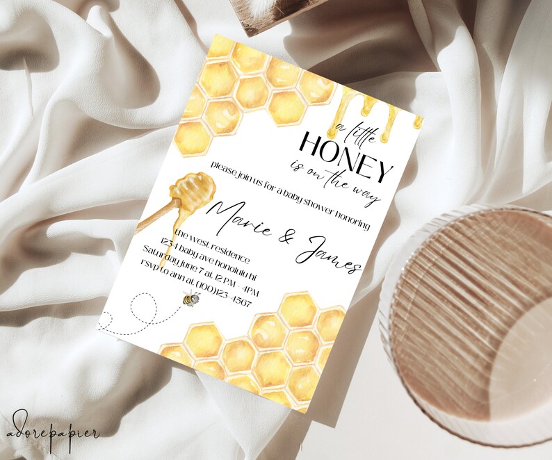 Editable Honey Bee Theme Little Honey Baby Shower Invitation Bundle ...