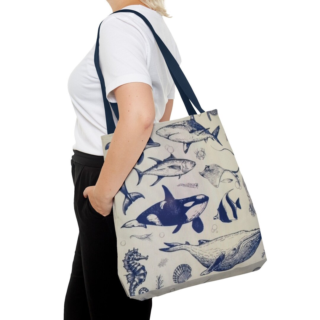 Sea Animals Tote,ocean Creatures Bag Large,orca Whale Dolphin Design ...