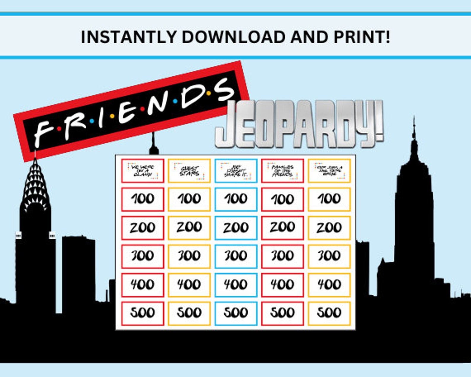 Friends TV Show Jeopardy TV Trivia Game Printable Game - Etsy