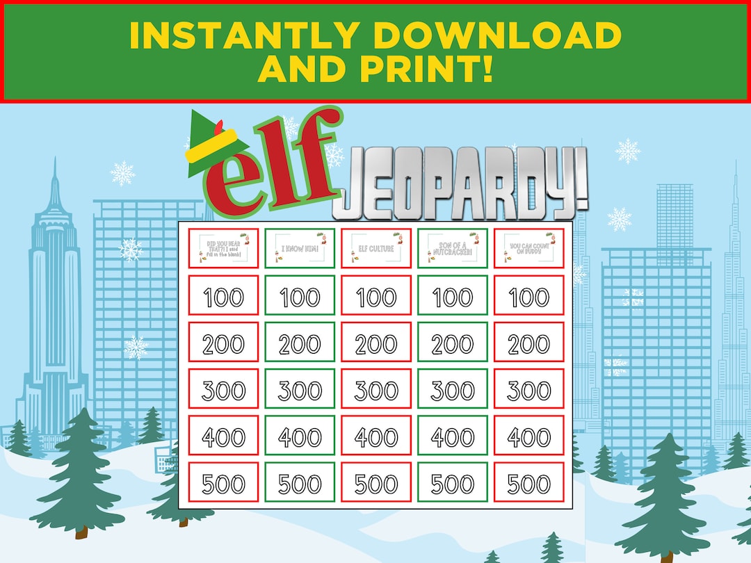 Elf Movie Jeopardy - Buddy the Elf - Movie Trivia Christmas Game ...