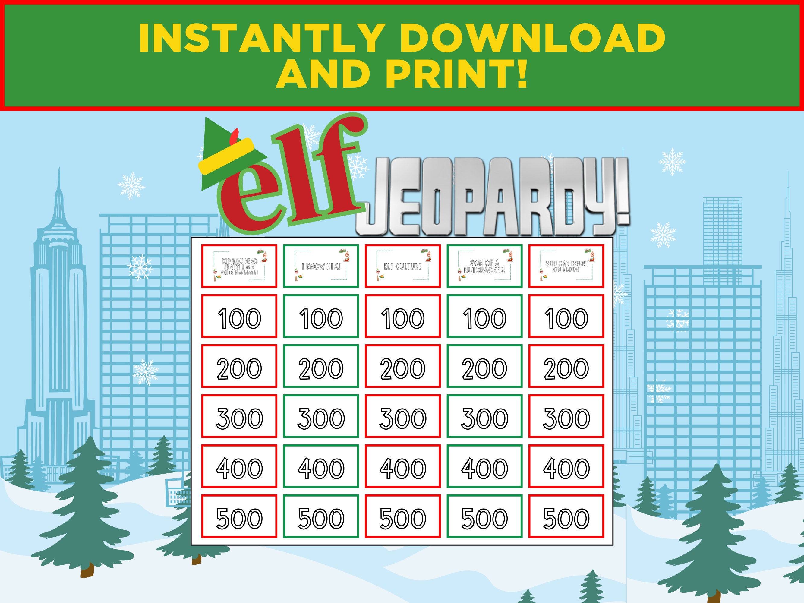 Elf Movie Jeopardy - Buddy the Elf - Movie Trivia Christmas Game ...