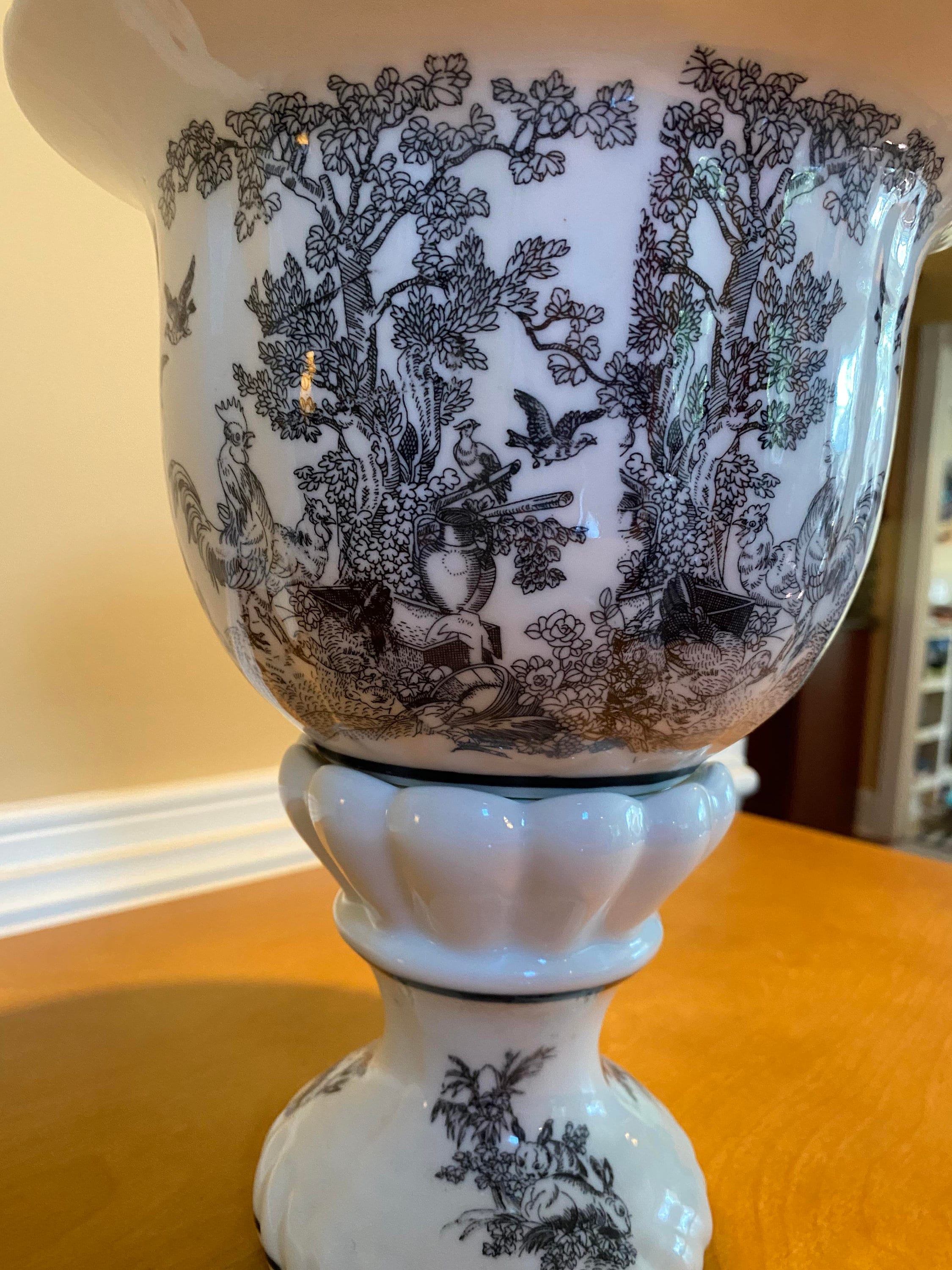 Chinoiserie Toile Planter Black & White Large Footed Urn Vase - Etsy