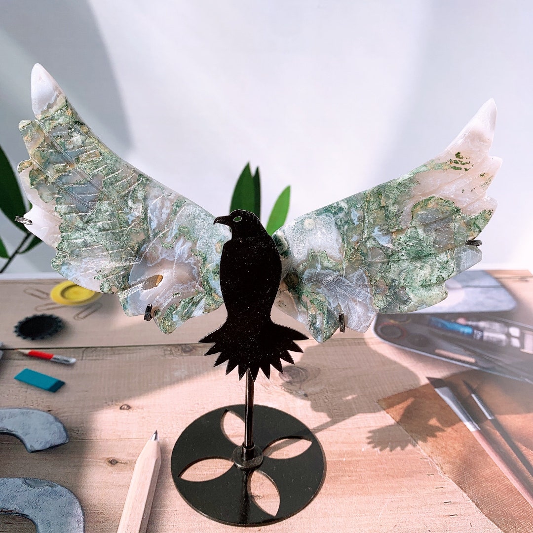 Natural Moss Agate Eagle Wings,crystal Eagle Wings With Stand,wings ...
