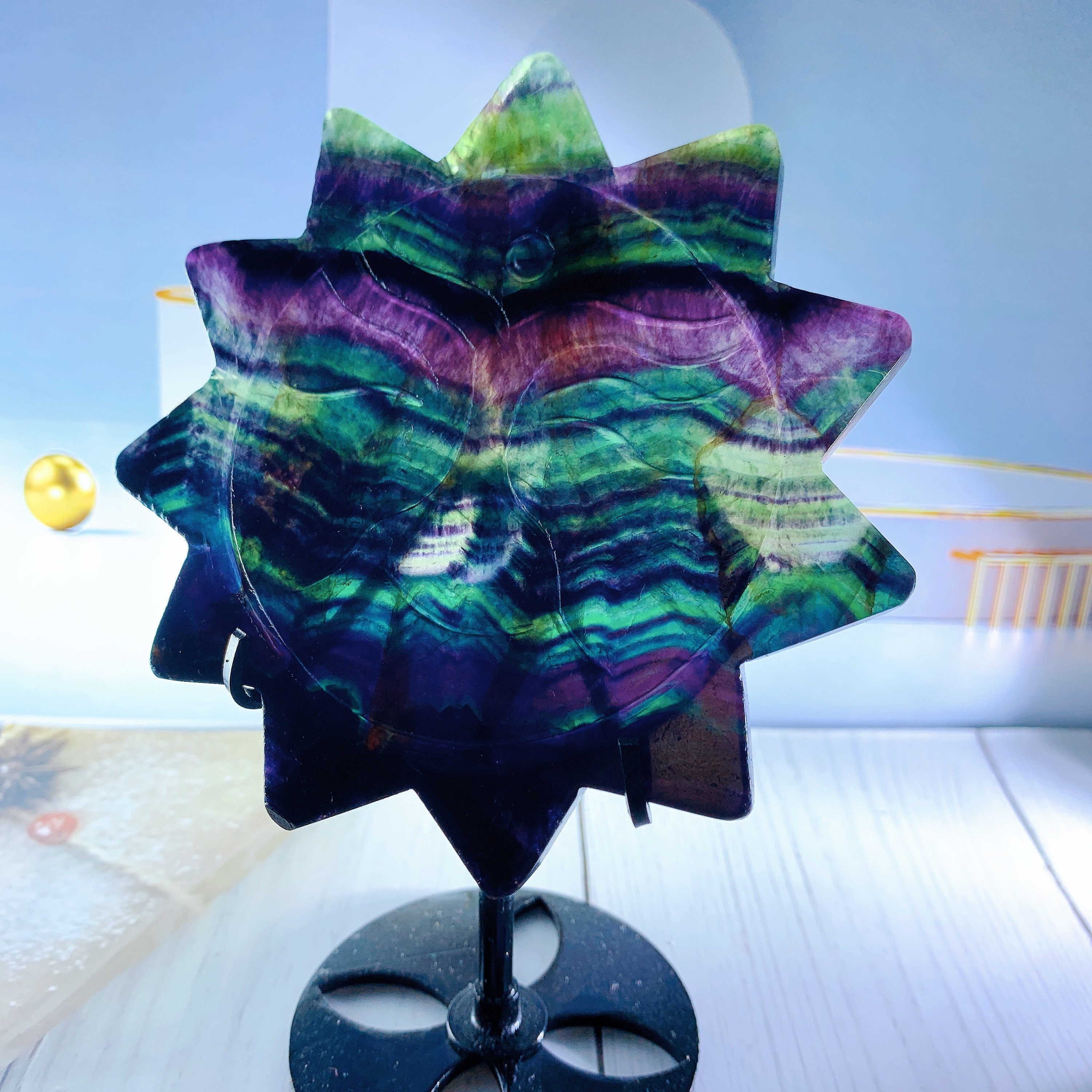 Fluorite Sunflower With Stand,crystal Sunflower Ornament,crystal Sun ...