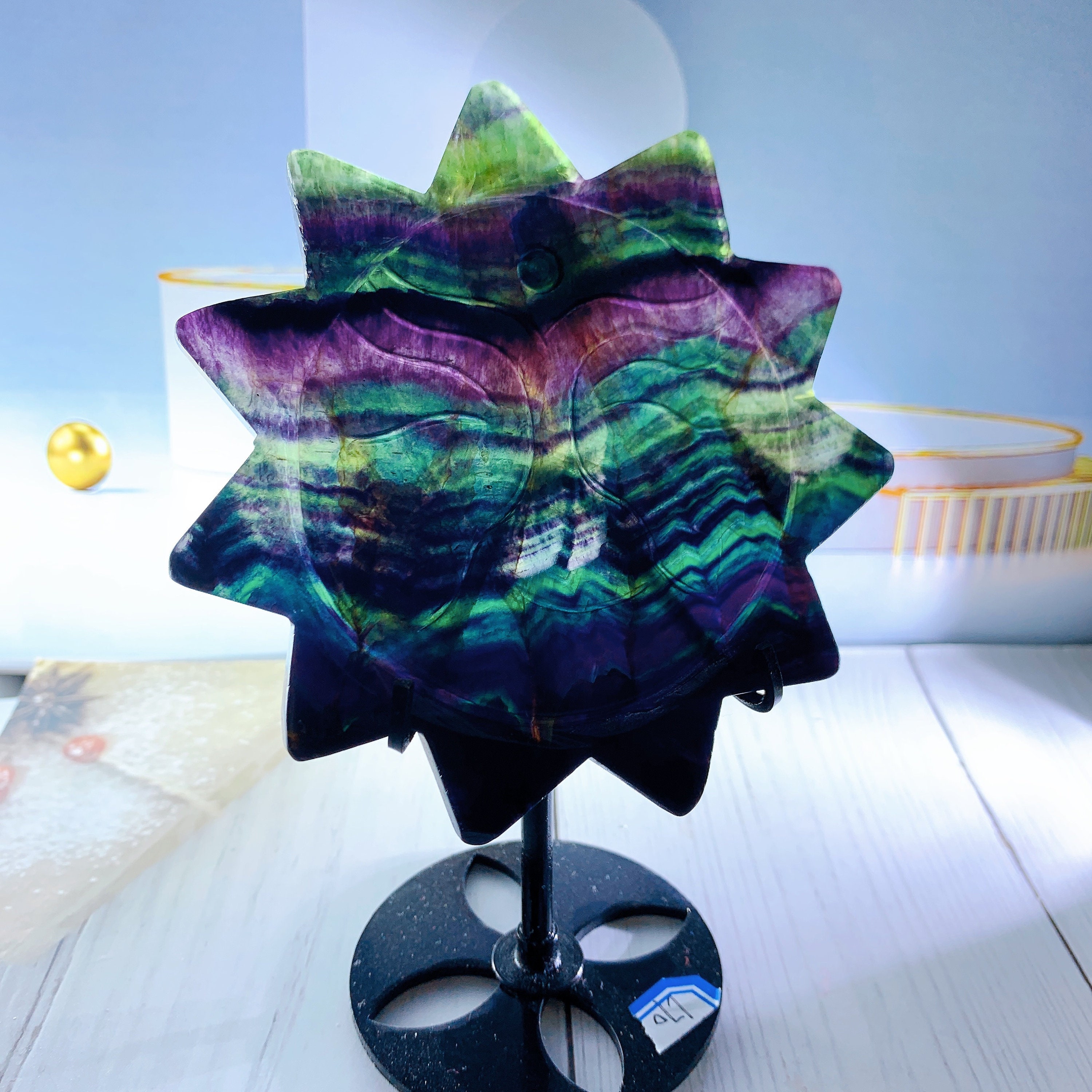 Fluorite Sunflower With Stand,crystal Sunflower Ornament,crystal Sun ...