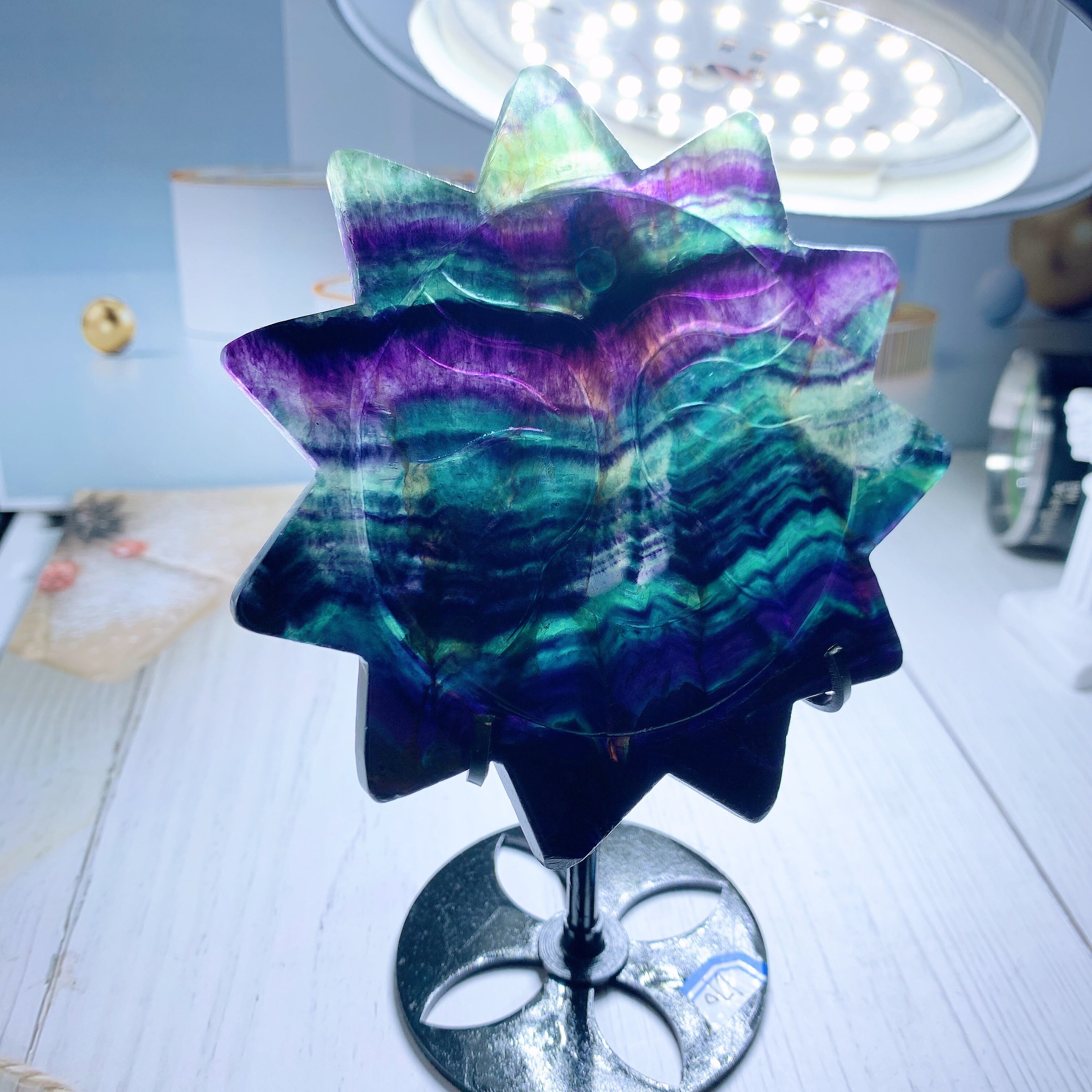 Fluorite Sunflower With Stand,crystal Sunflower Ornament,crystal Sun ...