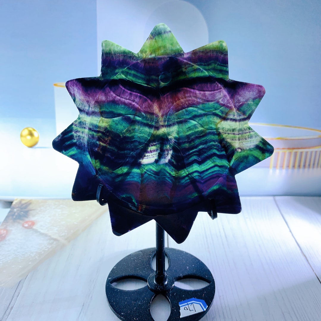 Fluorite Sunflower With Stand,crystal Sunflower Ornament,crystal Sun ...