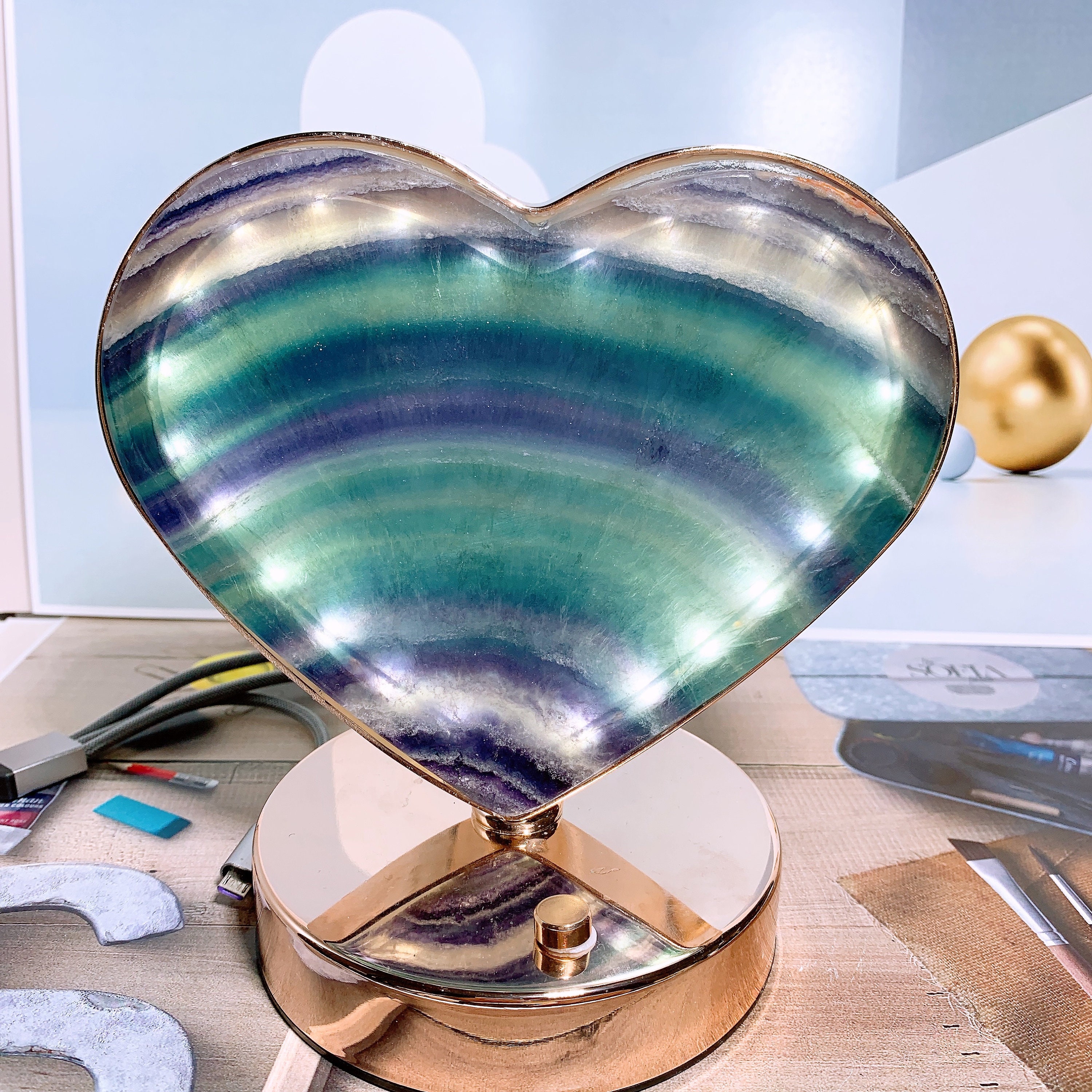 Fluorite Heart USB Plug Night Light,crystal Big Heart Decoration ...