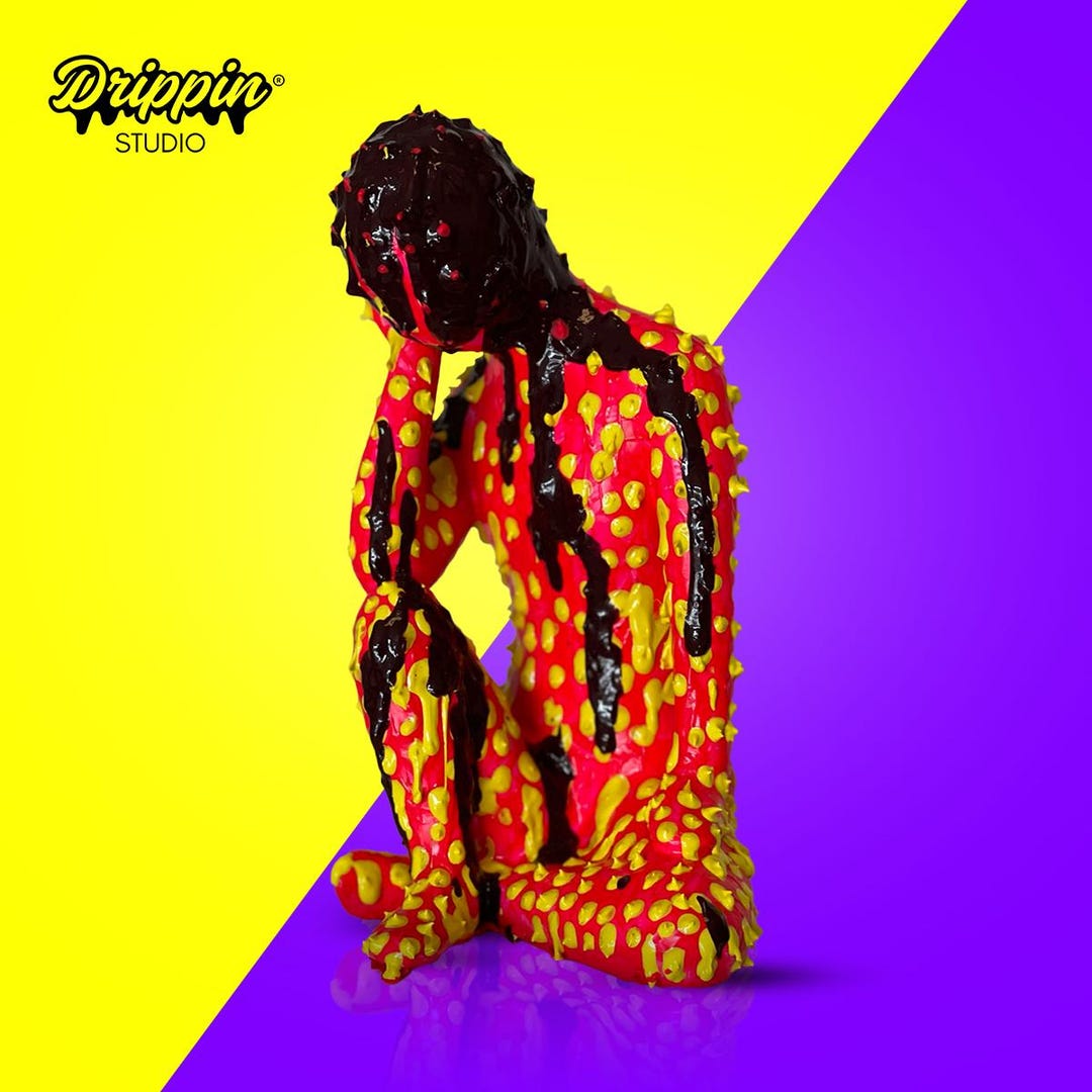 Unique Neon Melted Man Sculpture - Contemplation in Chaos - Drippin ...