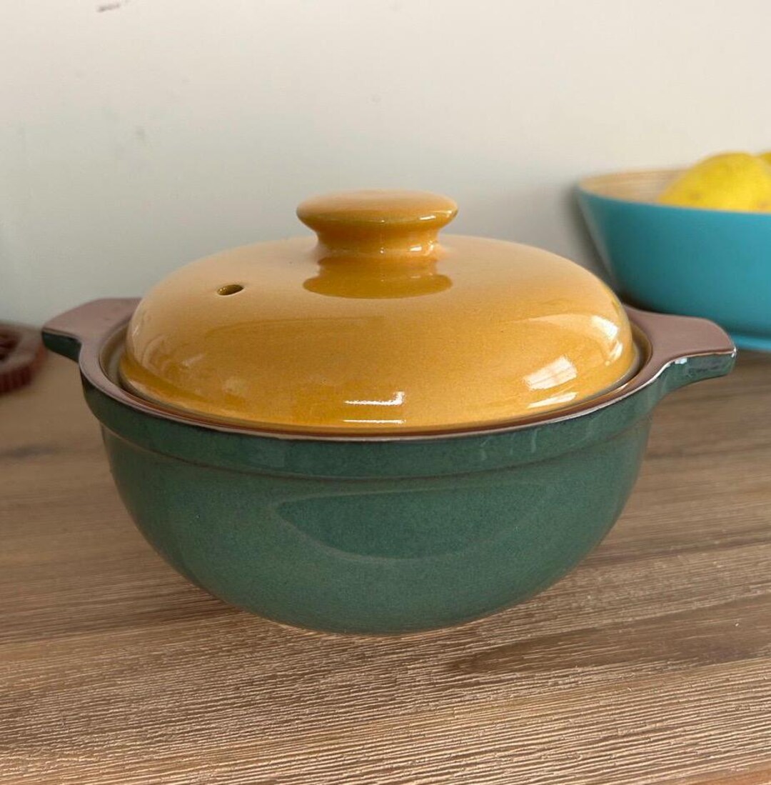 Vintage Denby 'spice' Round Green and Yellow Casserole Dish With Lid ...