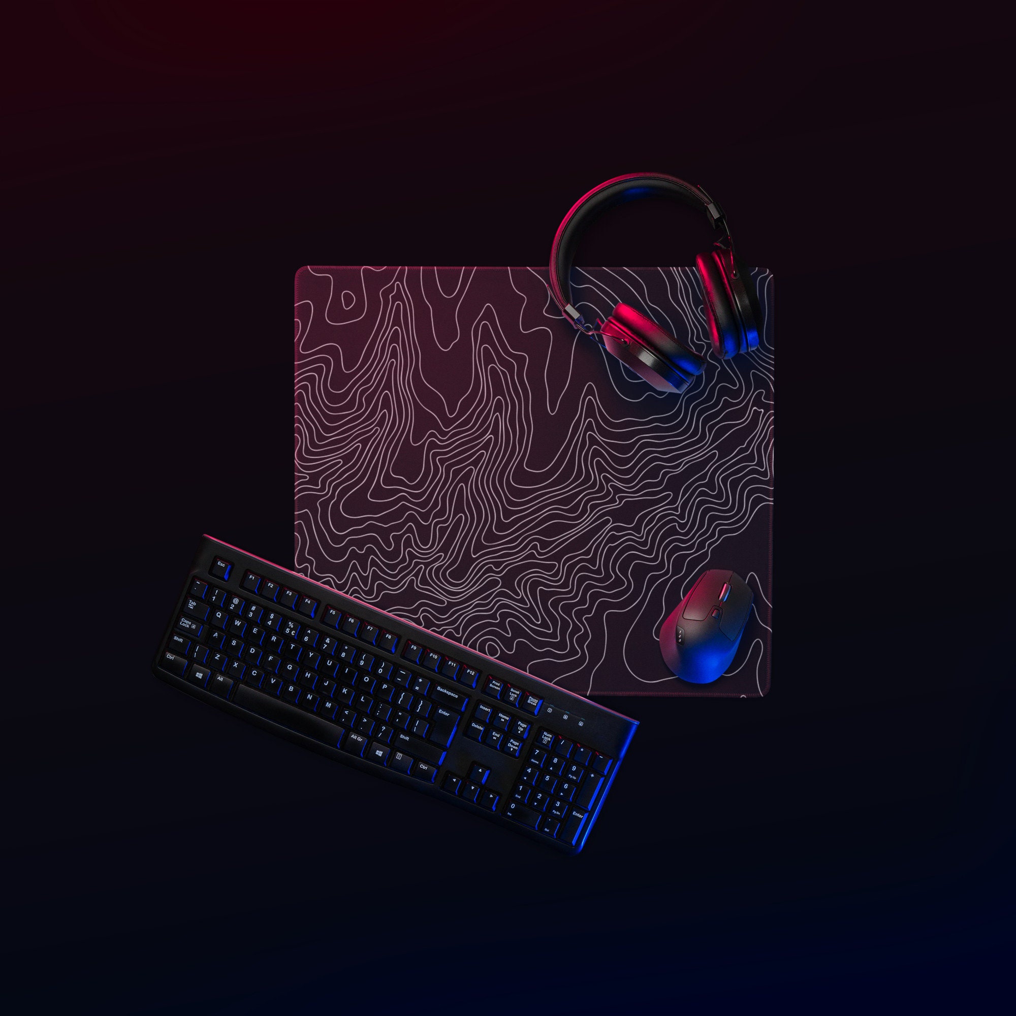 Desk Mat XL, Topographic Mouse Pad Large, Abstract LED Deskmat Black ...