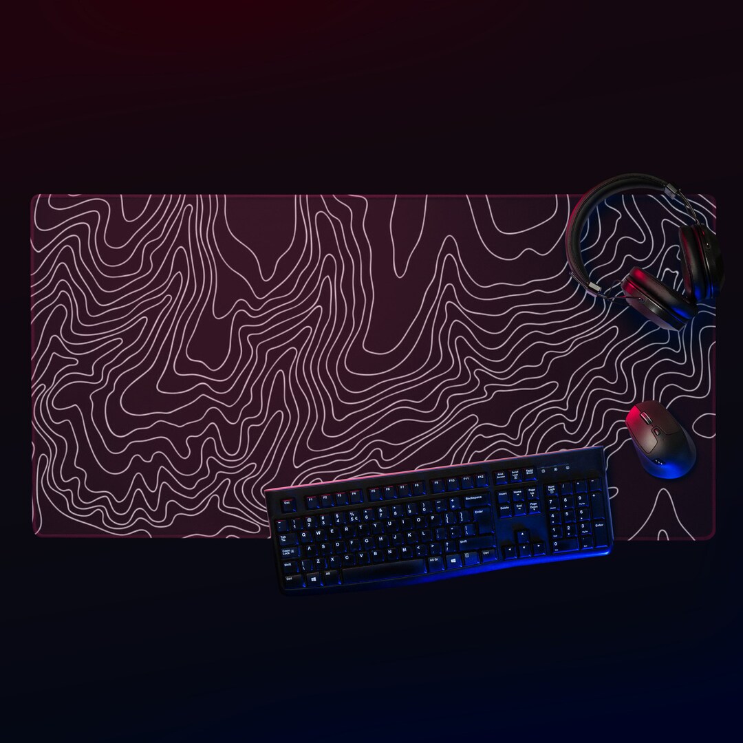 Desk Mat XL, Topographic Mouse Pad Large, Abstract LED Deskmat Black ...