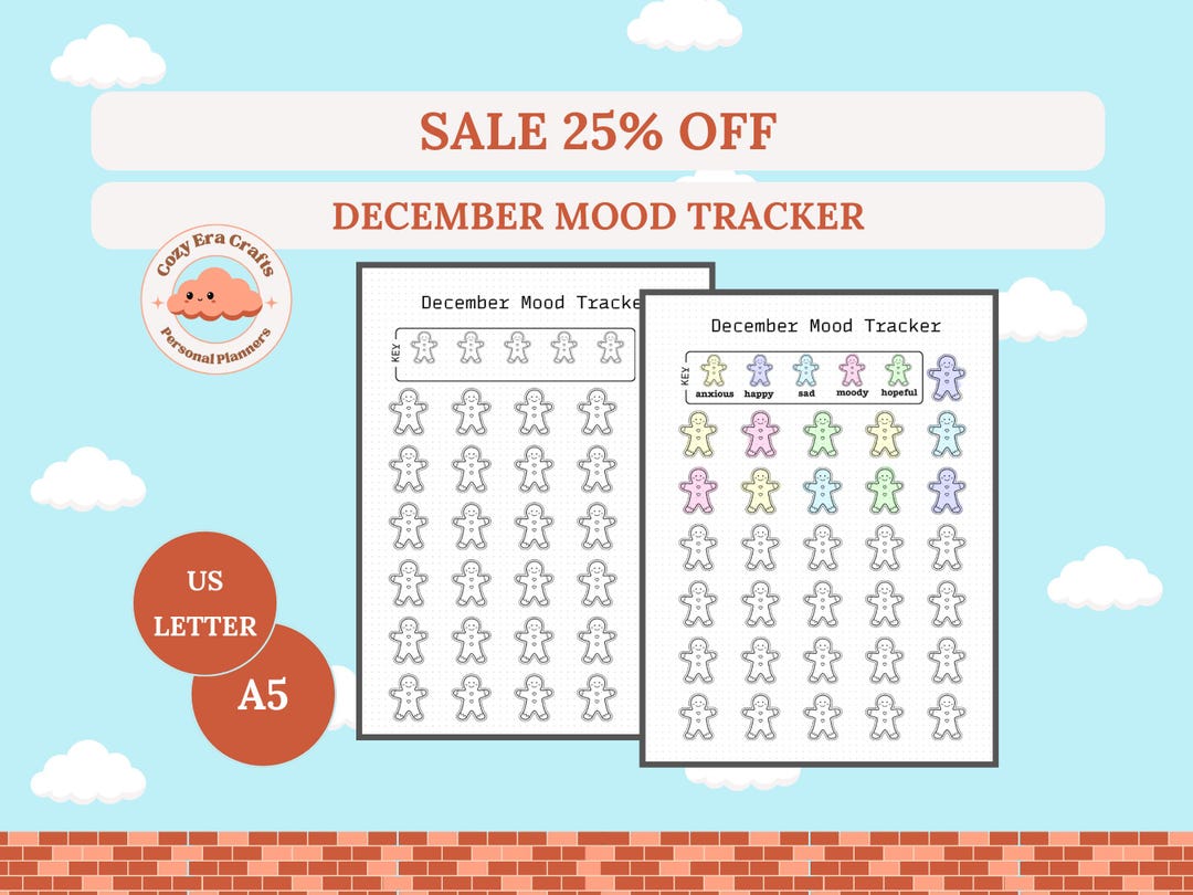 Mood Tracker for December Bullet Journal, PRINTABLE, Sizes A5 and US ...