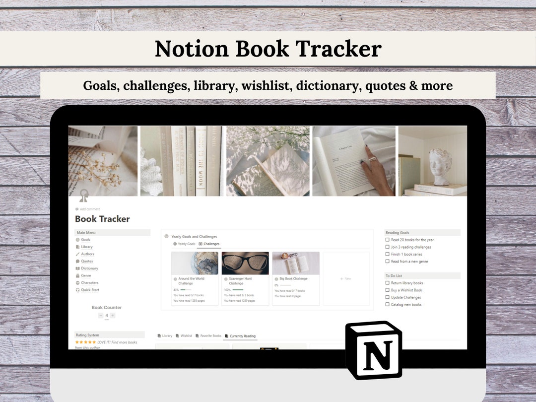 Notion Book Tracker, Reading Challenge Tracker Digital, Aesthetic Notion Sheet, Reading Log ...