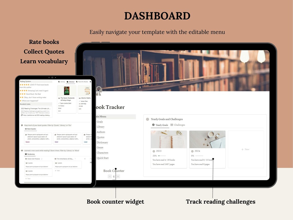 Notion Book Tracker, Reading Challenge Tracker Digital, Book Journal ...