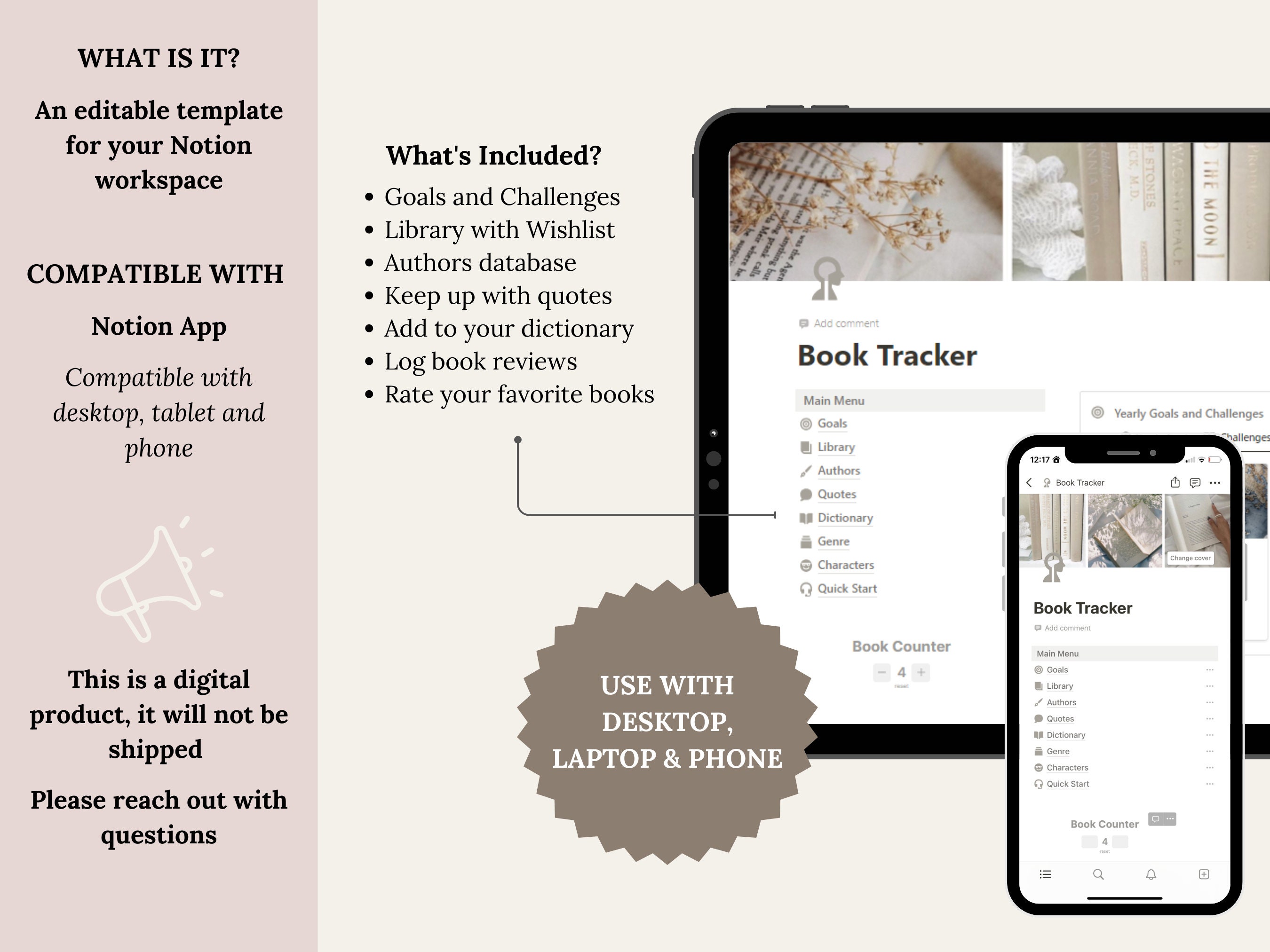 Notion Book Tracker, Reading Challenge Tracker Digital, Aesthetic Notion Sheet, Reading Log ...