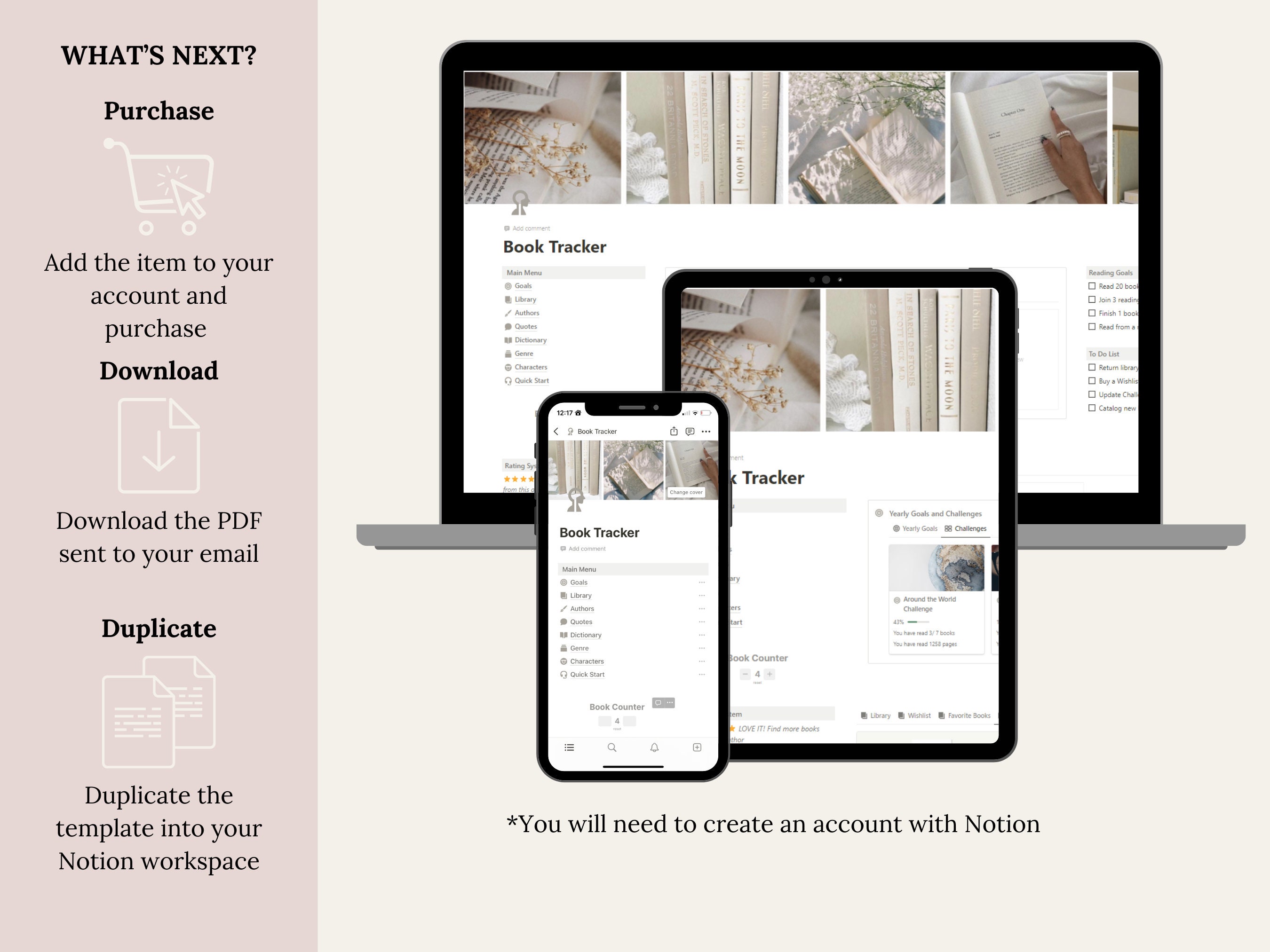 Notion Book Tracker, Reading Challenge Tracker Digital, Aesthetic Notion Sheet, Reading Log ...