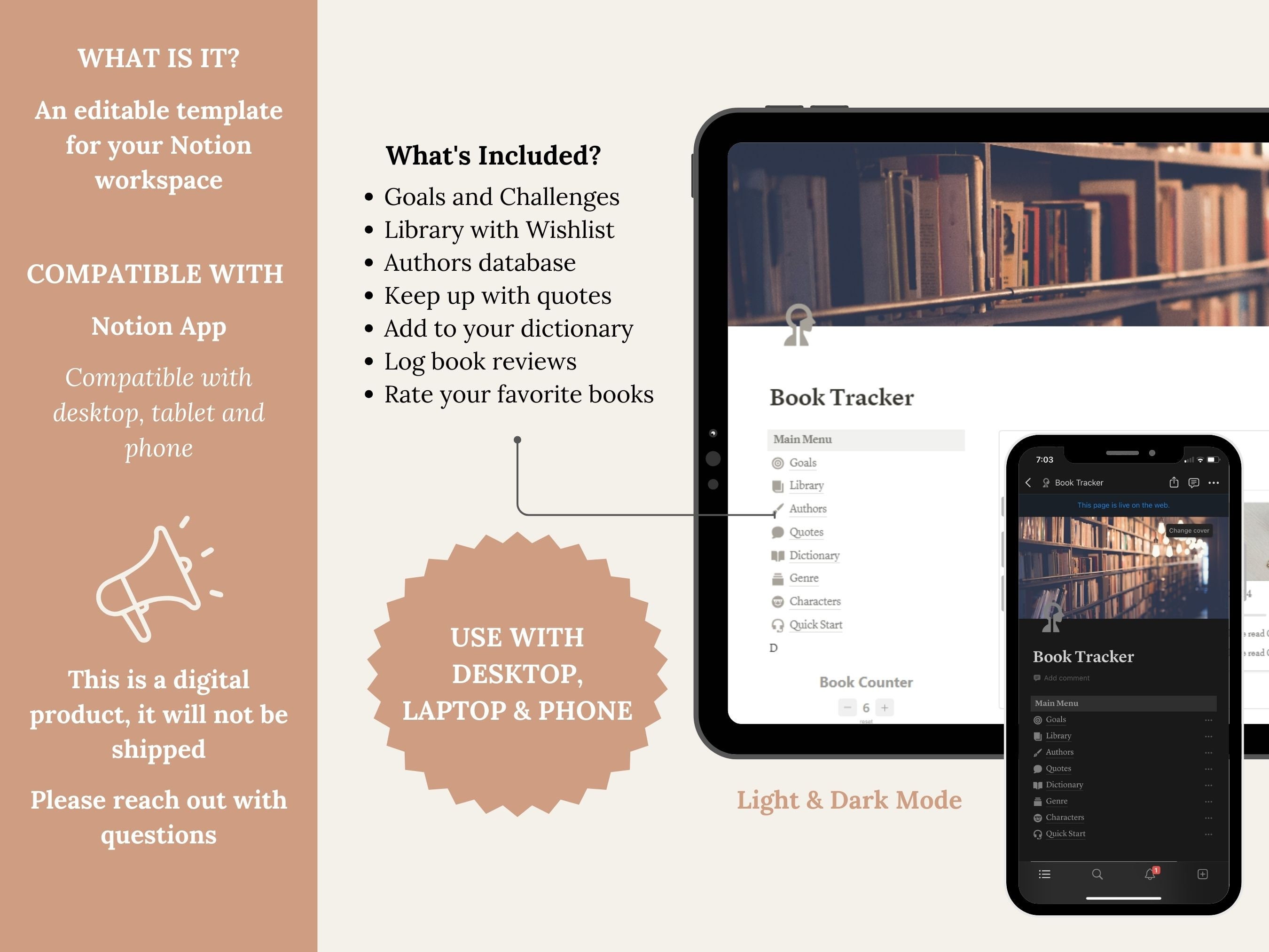 Notion Book Tracker, Reading Challenge Tracker Digital, Book Journal, Reading Notion, Notion ...