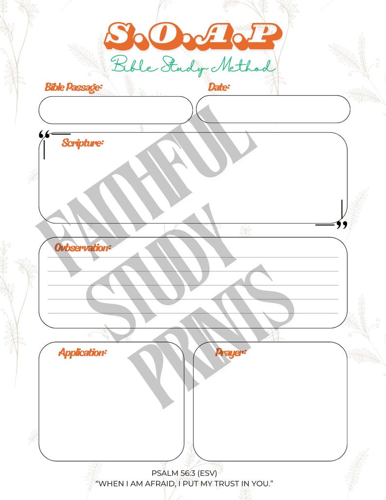 SOAP Bible Study Printable Template Scripture Reflection & Devotional ...