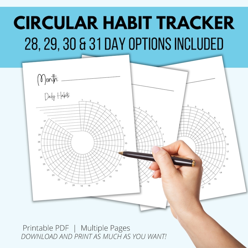 Monthly Habit Tracker Printable Circular, Routine Checklist, Habit ...