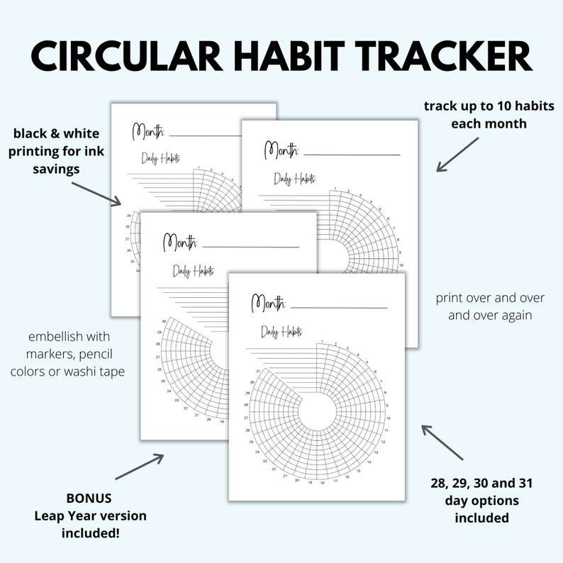 Monthly Habit Tracker Printable Circular, Routine Checklist, Habit ...
