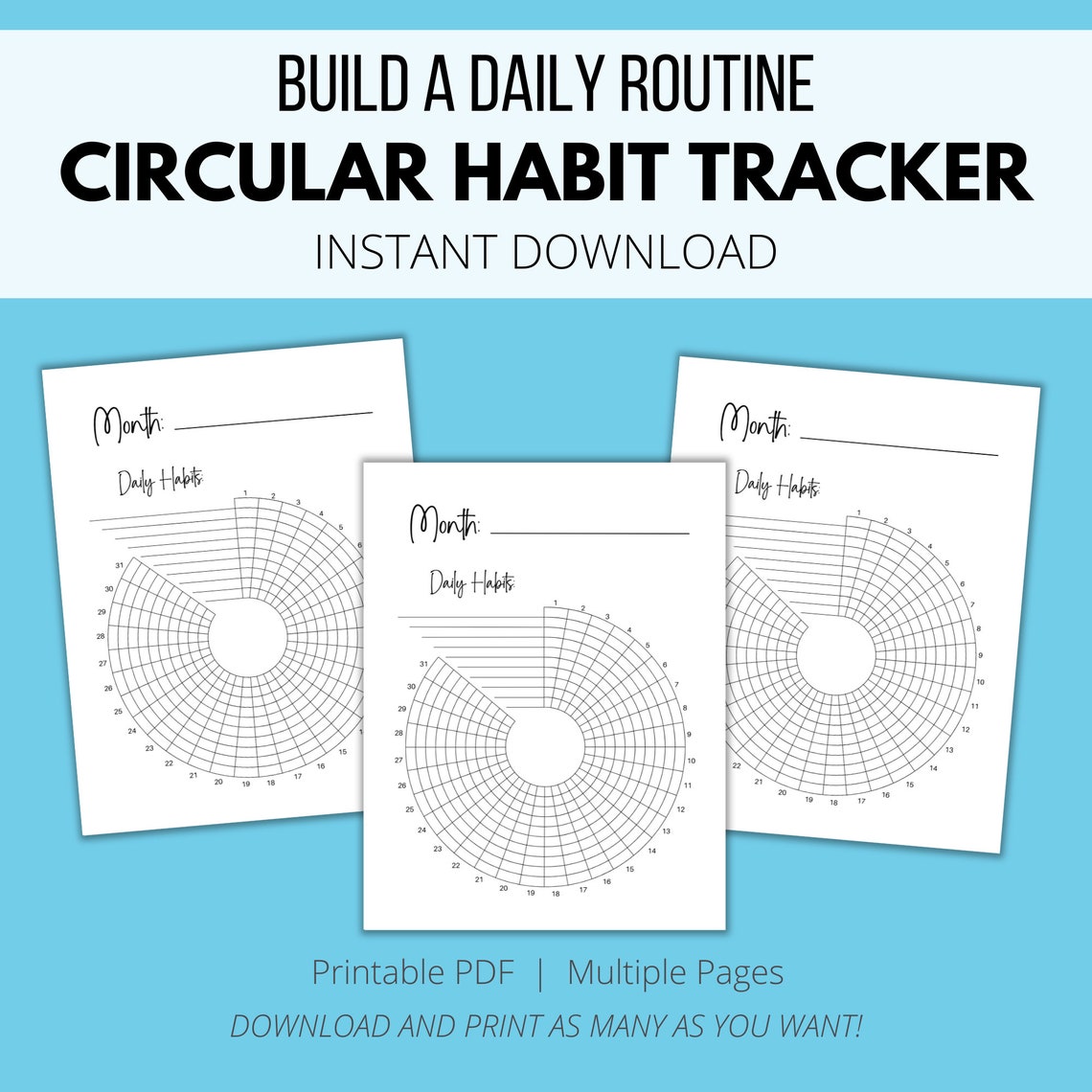 Monthly Habit Tracker Printable Circular, Routine Checklist, Habit ...