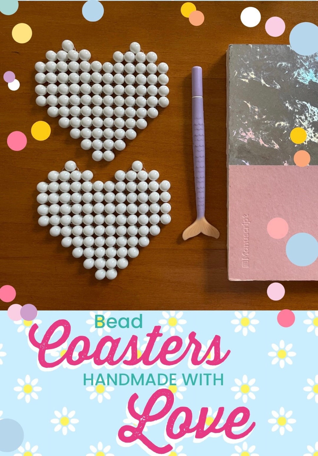 Love Coasters, White Hearts, Set of 2, Glass Beaded Coasters, Stylish ...