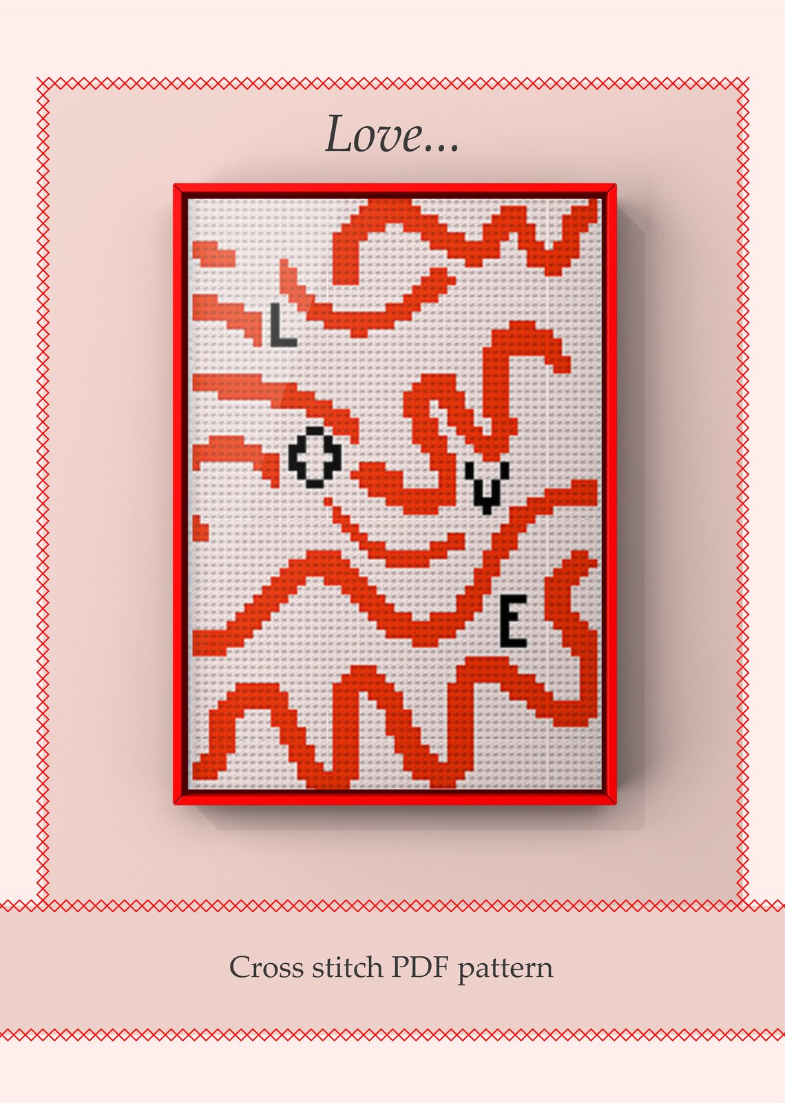 Love Cross Stitch Pattern, Love X-stitch Pattern, Simple Beautiful ...