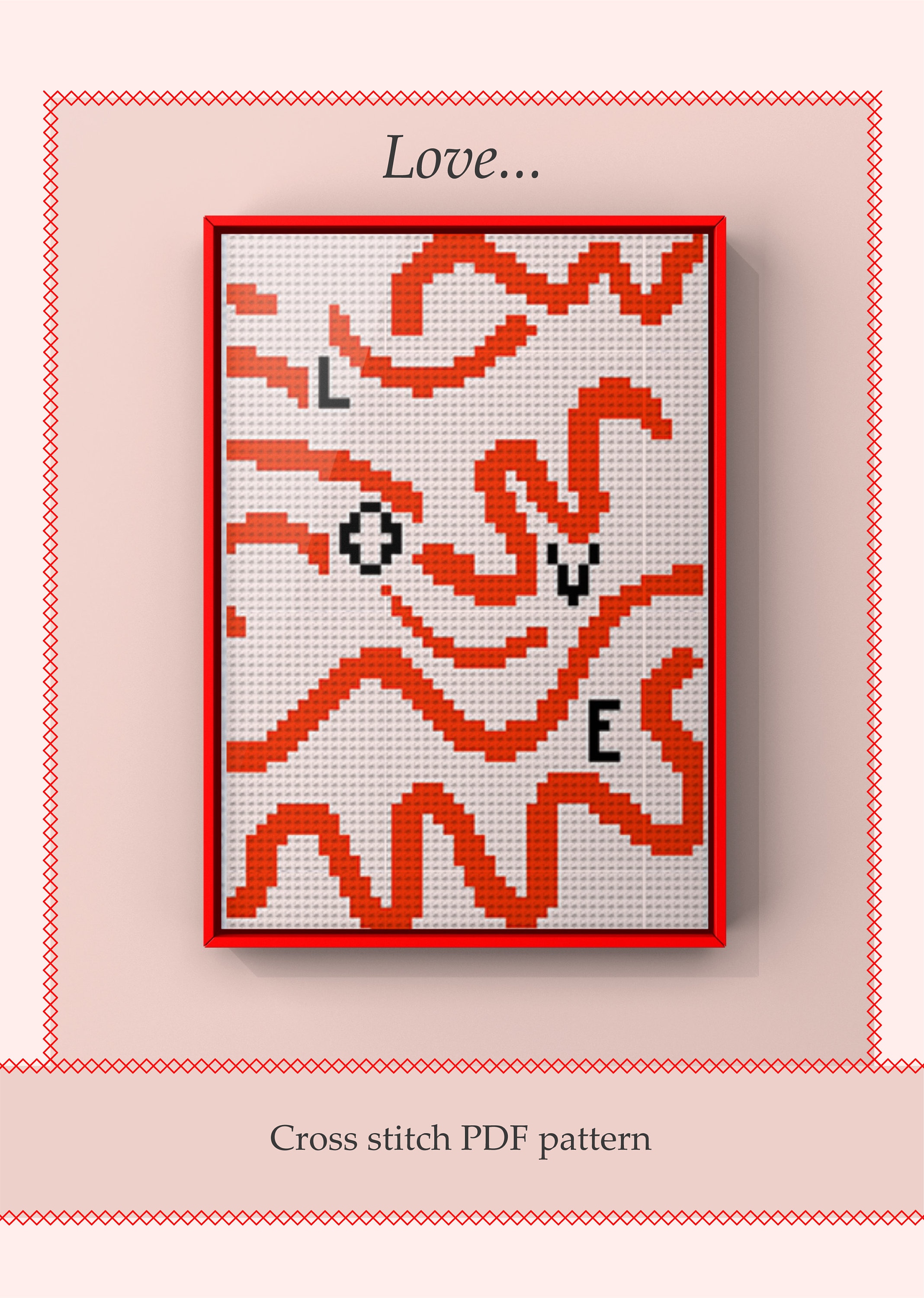 Love Cross Stitch Pattern, Love X-stitch Pattern, Simple Beautiful ...